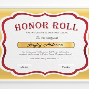 Editable Honor Roll Award Certificate, Beige Red School Certificate ...