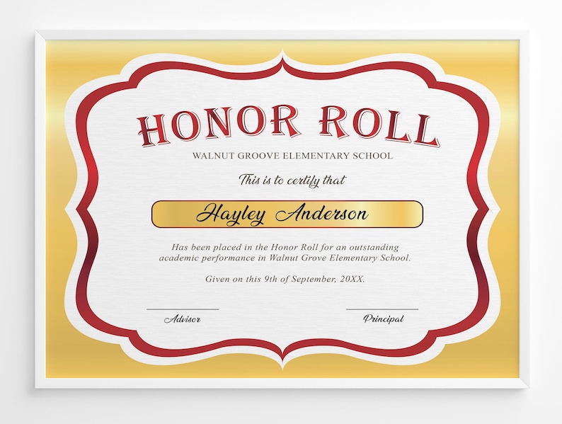 Editable Honor Roll Award Certificate Beige Red School - Etsy