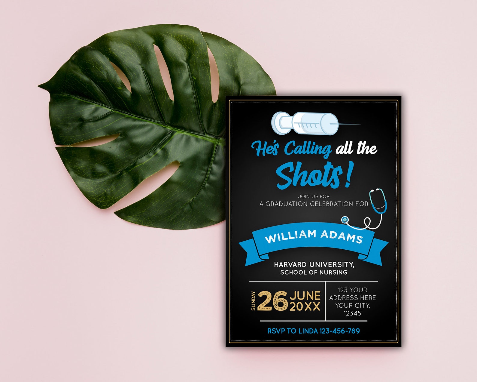 Male or Female Nursing Graduation Invitation Instant Download BLACK ...