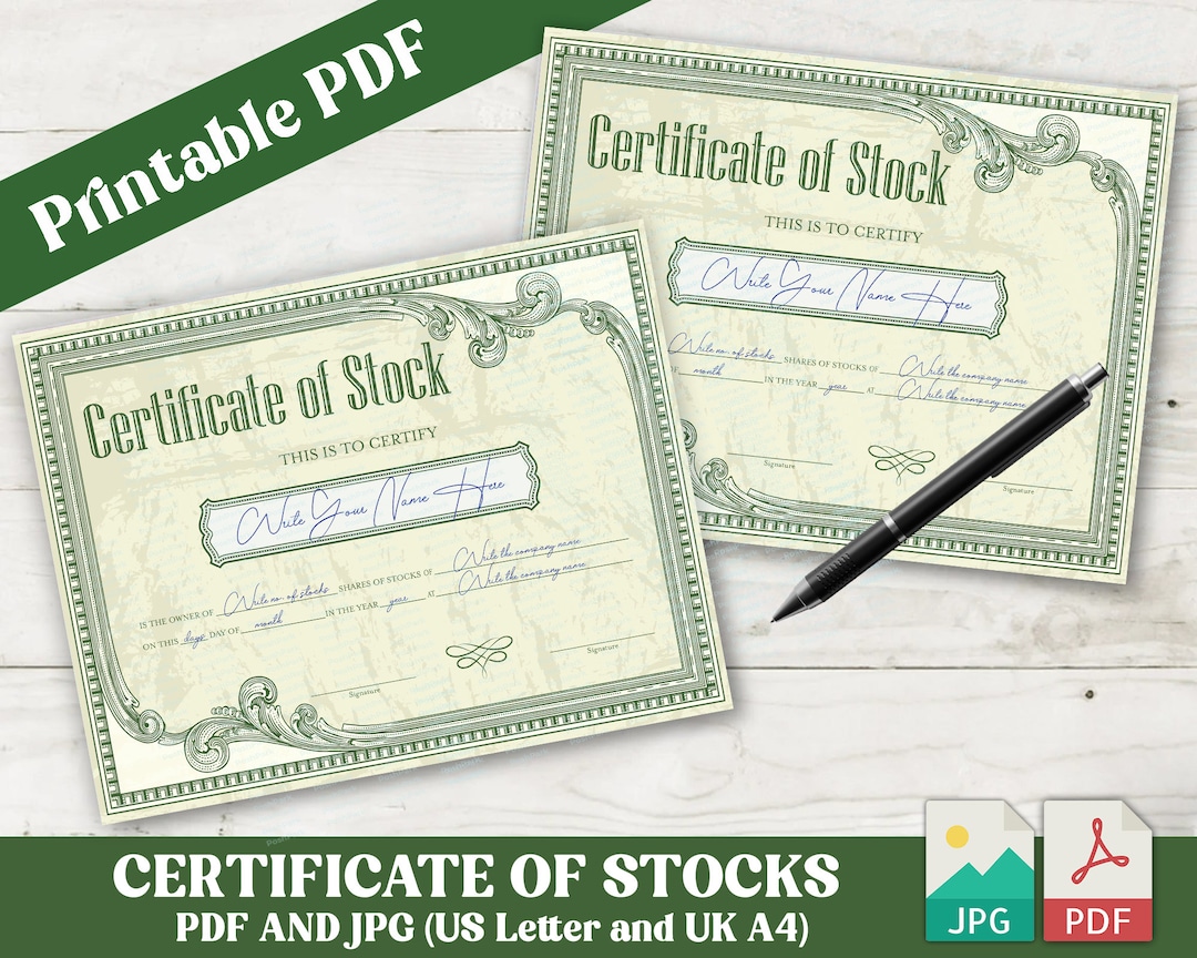 PDF Blank Certificate of Stock Template, DIY Printable Vintage Style ...