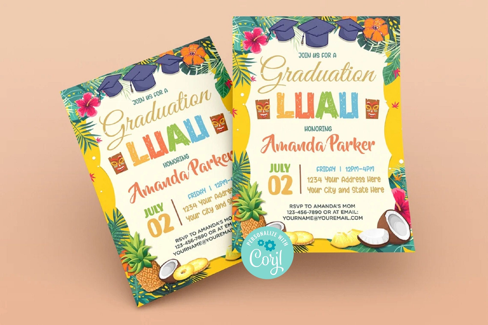 Luau Graduation Invitation Luau Party Invites Tropical | Etsy