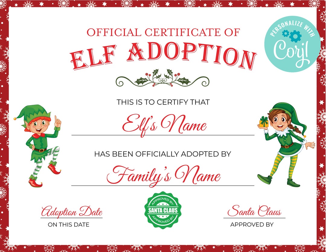 Elf Certificate of Adoption Editable Elf Theme Stocking - Etsy México