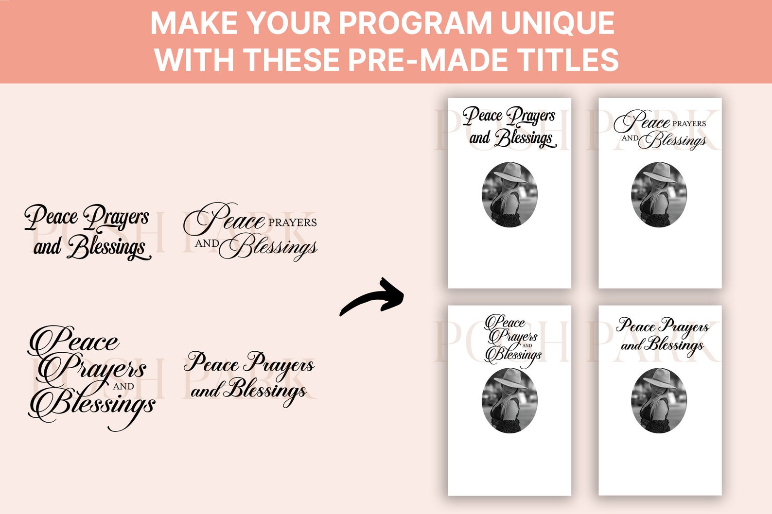 Sets of Funeral Program Word Art Titles, 4 Peace Prayers and Blessings ...