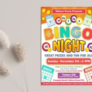 Bingo Night Flyer Fundraiser, Family School PTA PTO Printable Template ...