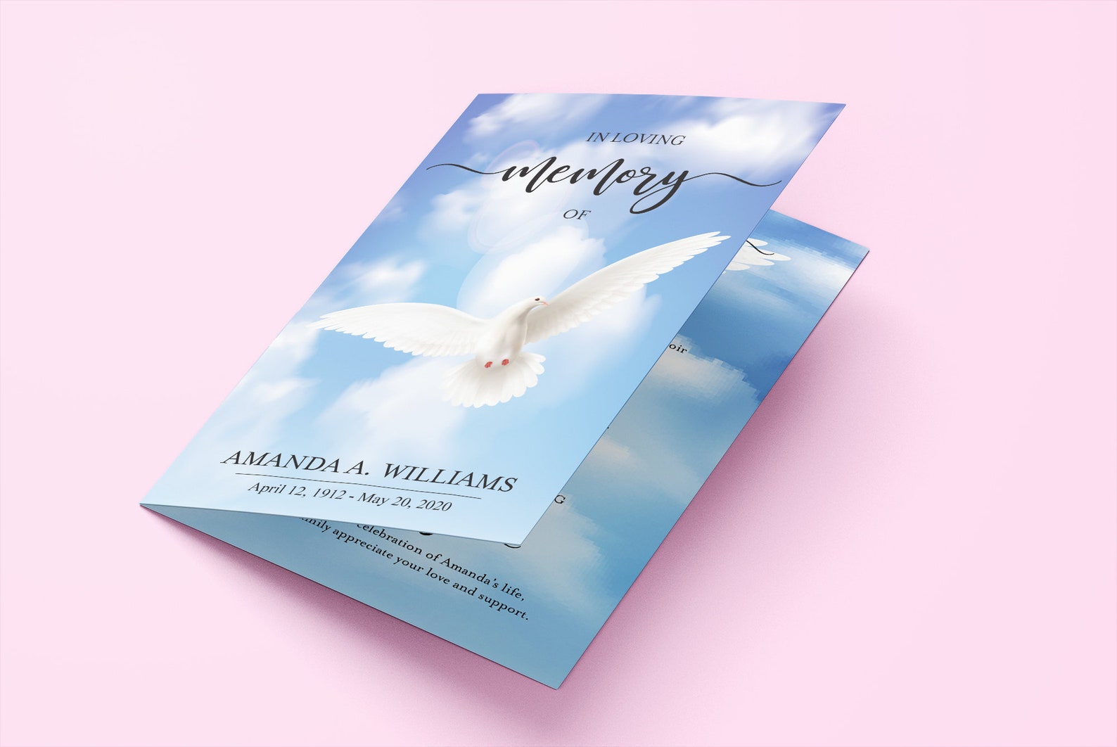 Blue Sky White Dove Funeral Program Editable Program for | Etsy