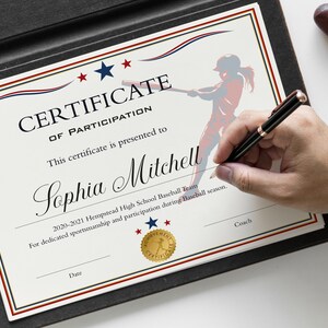 Girls Softball Certificate Template, Red White Baseball Certificate of ...