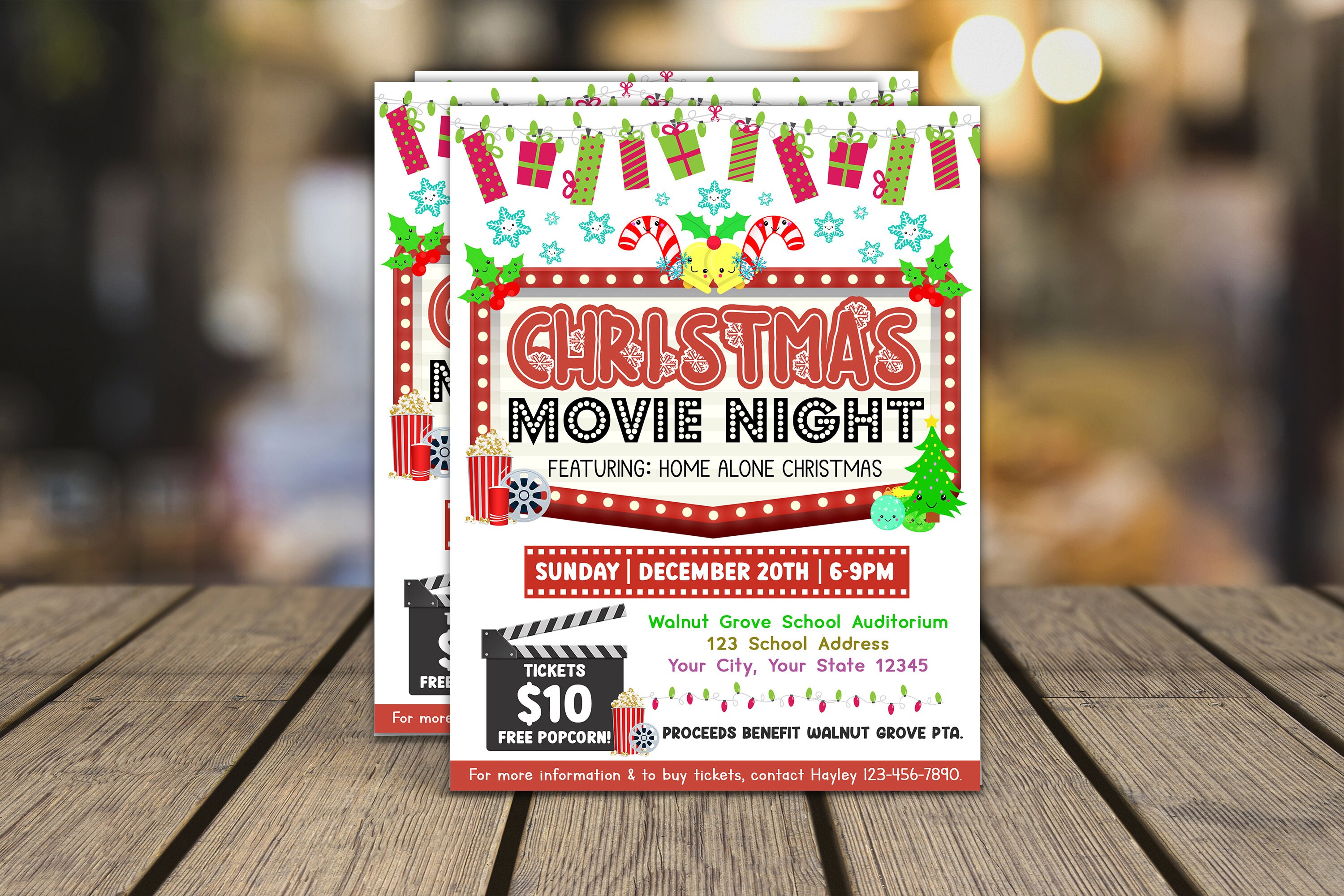 Editable Christmas Movie Night Flyer, Xmas School Church Benefit ...