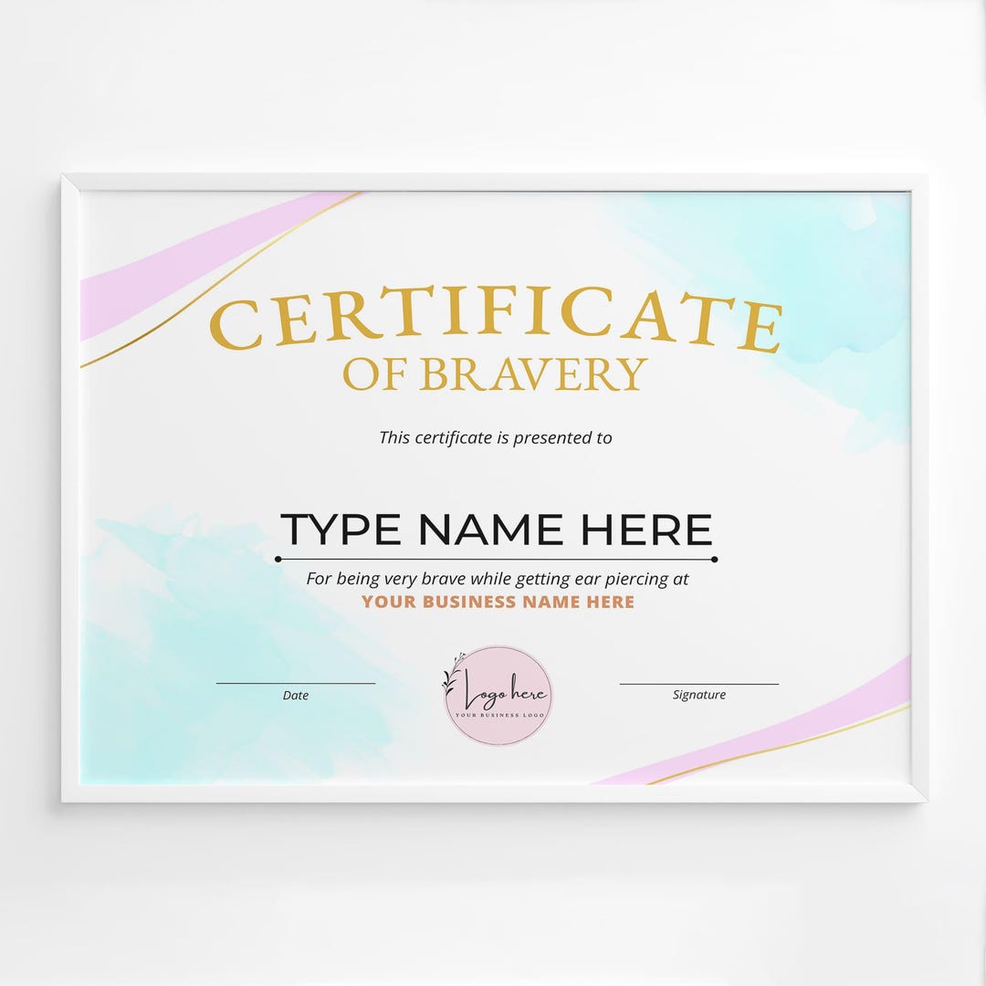 Certificate of Bravery, Editable Bravery Award Certificate Template for ...