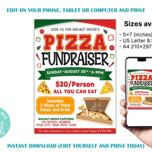 Editable Pizza Fundraiser Flyer Template, School Event Flyer Template ...