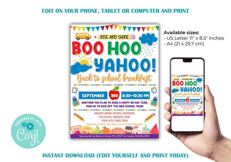 Editable Boo Hoo Breakfast Flyer Invitation, Back to School Breakfast ...