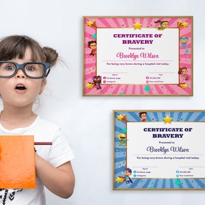 Two Editable Certificate of Bravery Award BUNDLE, Blue and Pink ...