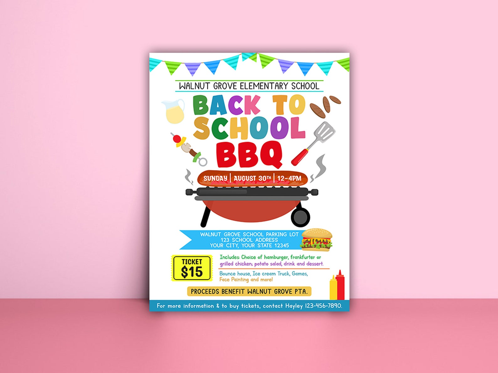 EDITABLE School Bbq Picnic Party Invite, Back to School Fundraiser ...