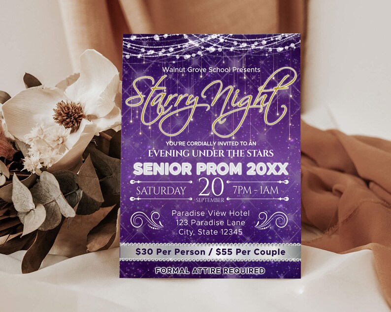 Starry Night Prom Invitation Flyer, School Dance Flyer Invite, Prom ...