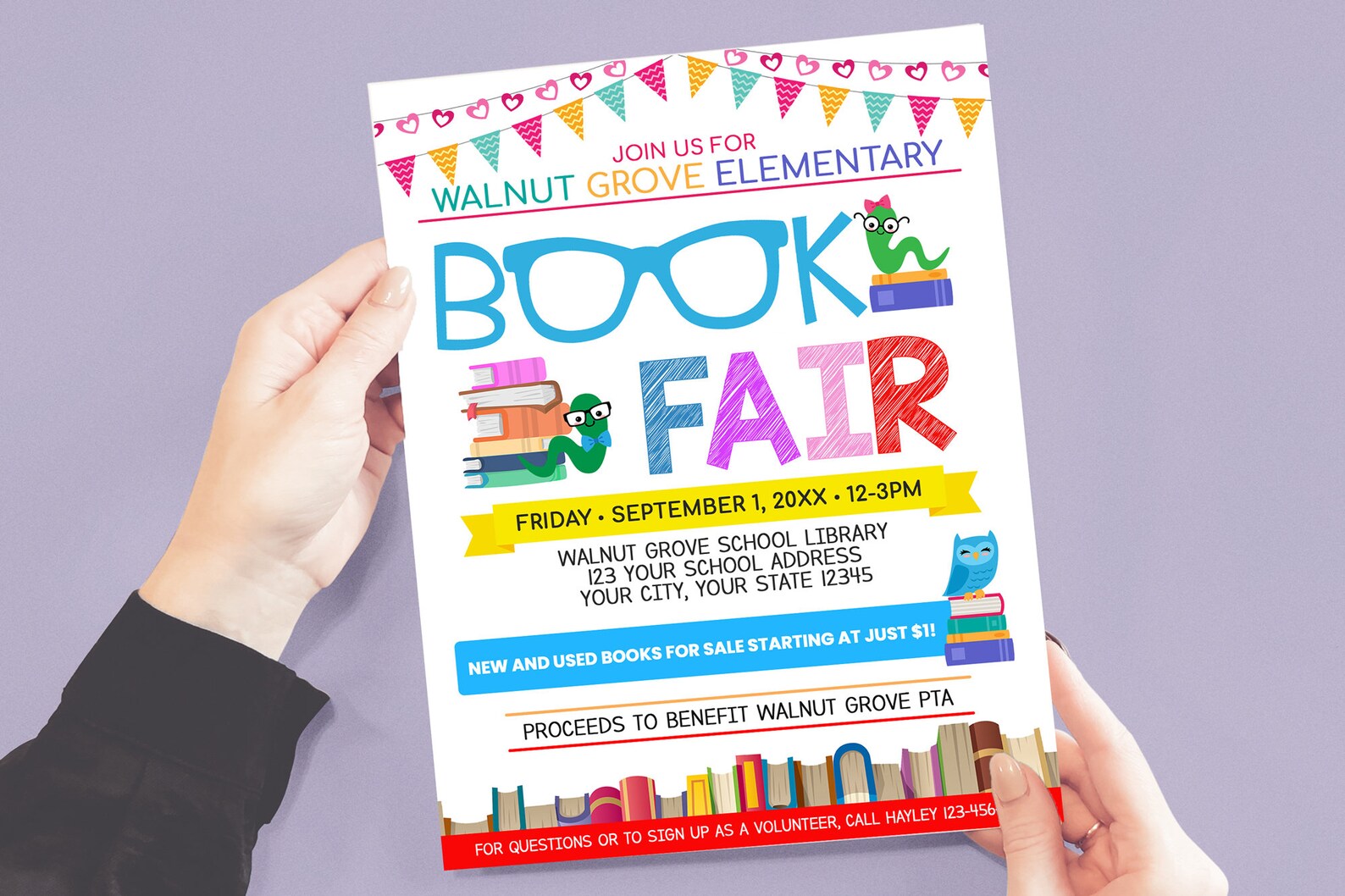 Editable Book Fair Flyer Template, Colorful School Fundraiser ...