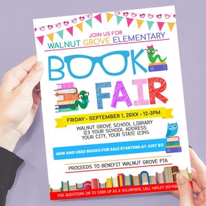 Editable Book Fair Flyer Template, Colorful School Fundraiser ...