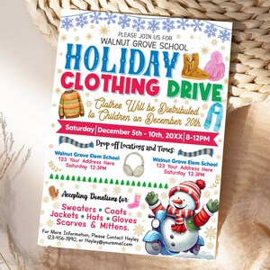 Editable Holiday Clothing Drive Flyer, Winter Charity School Church ...