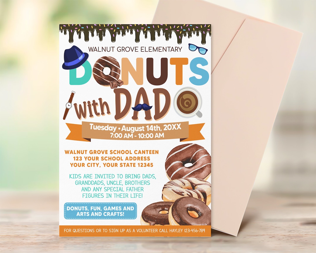 Editable Donuts With Dad Invitation, Church School, PTA PTA Fundraiser ...