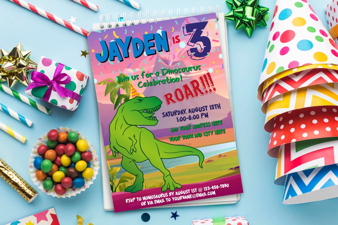 Editable Three Rex Invitation Printable 3 Rex Birthday | Etsy
