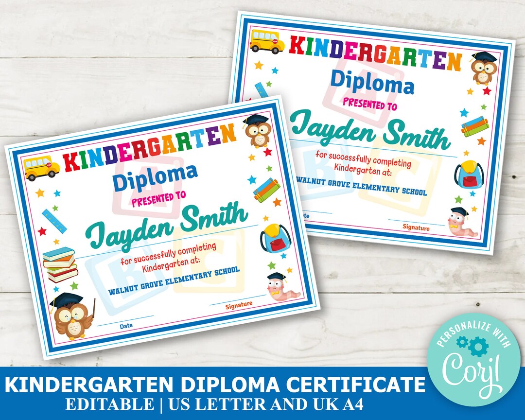Editable Kindergarten Diploma Template, Kinder Diploma Template ...