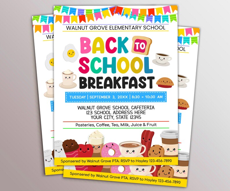 EDITABLE Back to School Breakfast Flyer Template, PTO PTA Fundraiser ...