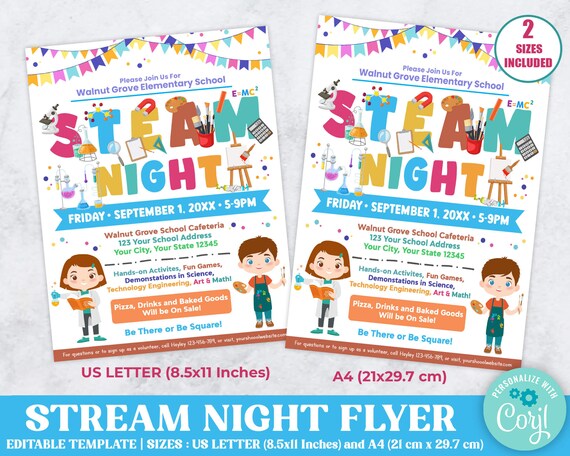 Editable STEAM Night Flyer, PTO PTA School Flyer, Science Tech ...