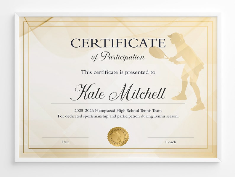 Editable Tennis Certificates for Girls Minimalist Printable | Etsy