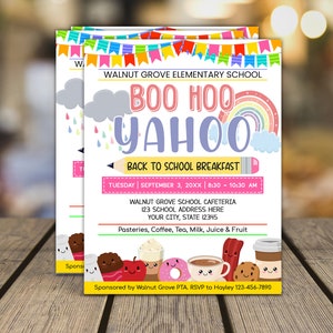 EDITABLE Boo Hoo Yahoo Back to School Breakfast Flyer, PTA PTO ...
