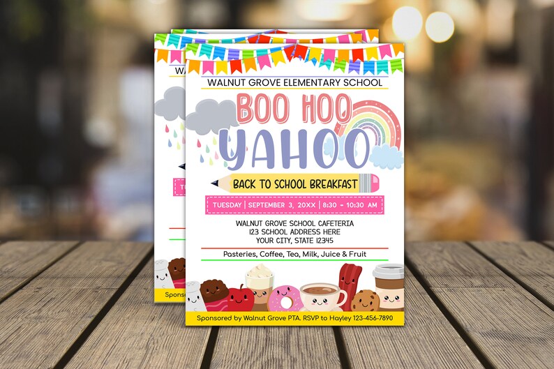 EDITABLE Boo Hoo Yahoo Back to School Breakfast Flyer, PTA PTO ...