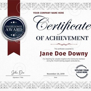 EDITABLE Certificate of Achievement Template BUNDLE, Printable Award ...