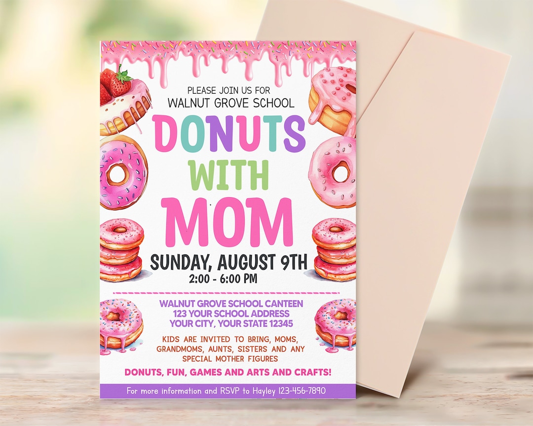 Donuts With Mom Invite Template, Donuts With Parents Invitation Flyer ...