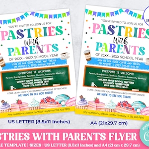 Editable Pastries With Parents Flyer, PTA PTO Printable Flyer, School ...