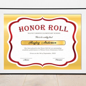 Customizable Honor Roll Award Certificate Beige and Blue Bundle Set of ...