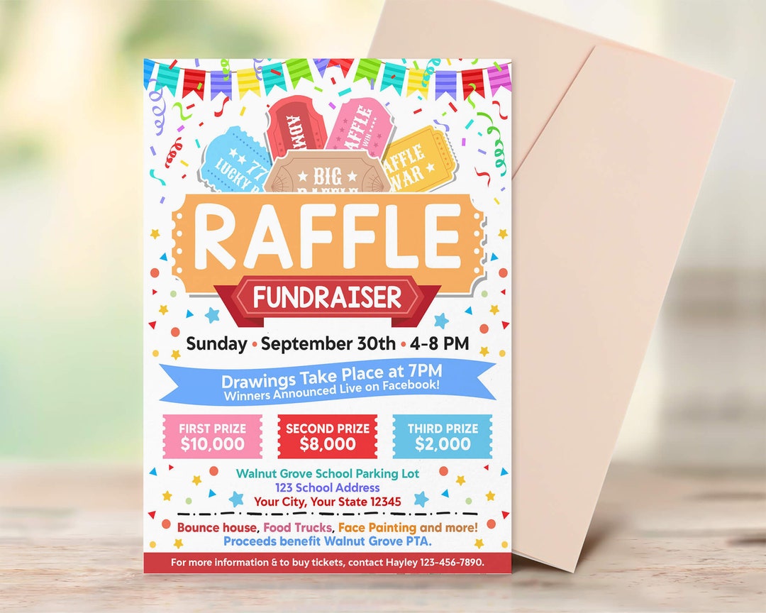 Raffle Fundraiser Flyer Template, Charity Ticket Sales, School Event ...