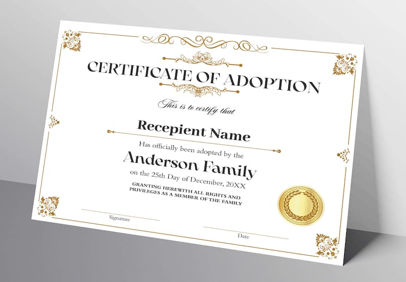 Editable Adoption Certificate Template, Certificate of Adoption to Our ...