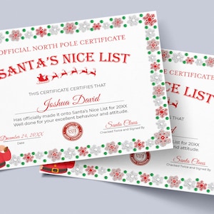 Christmas Certificate Template, Christmas Nice List Certificate ...