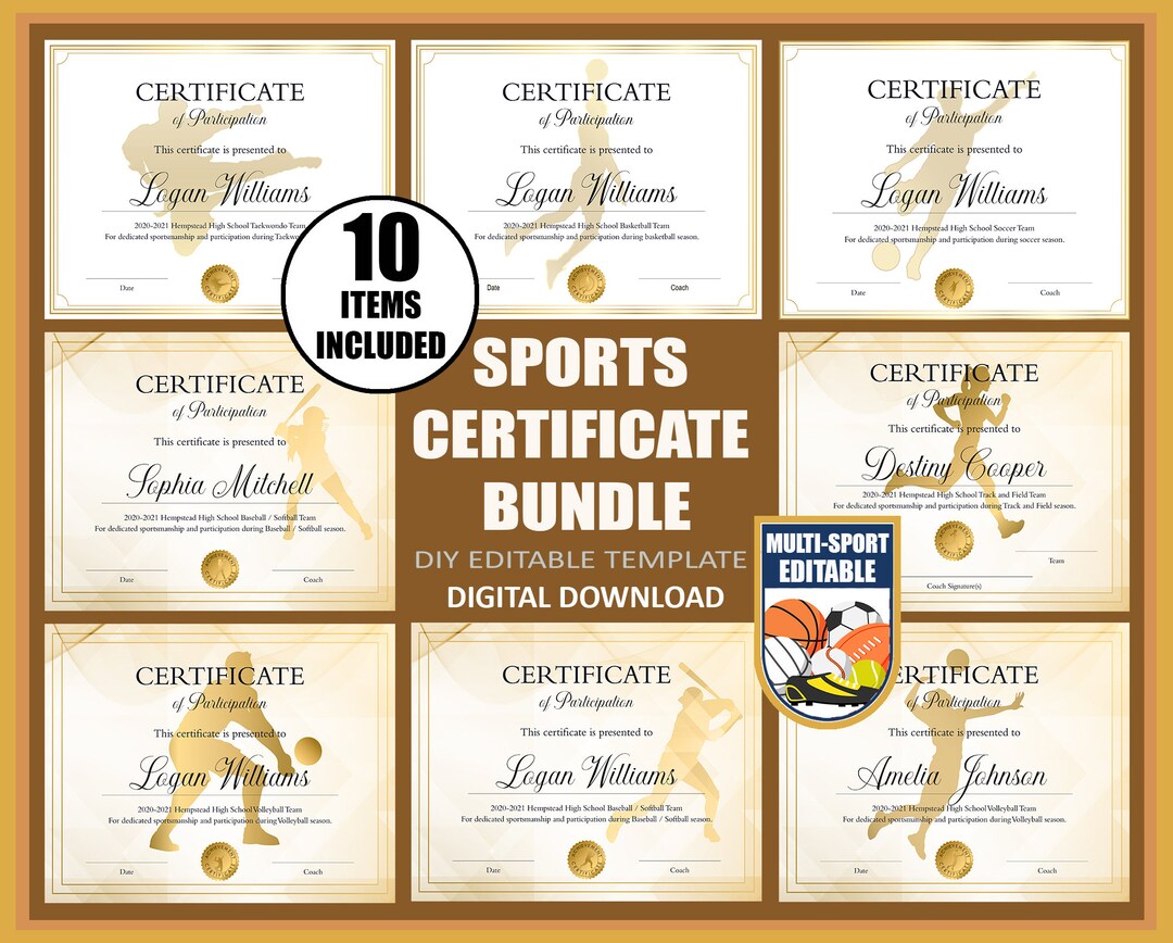 Editable Multi-sport Certificate Bundle, End of Season Sport ...