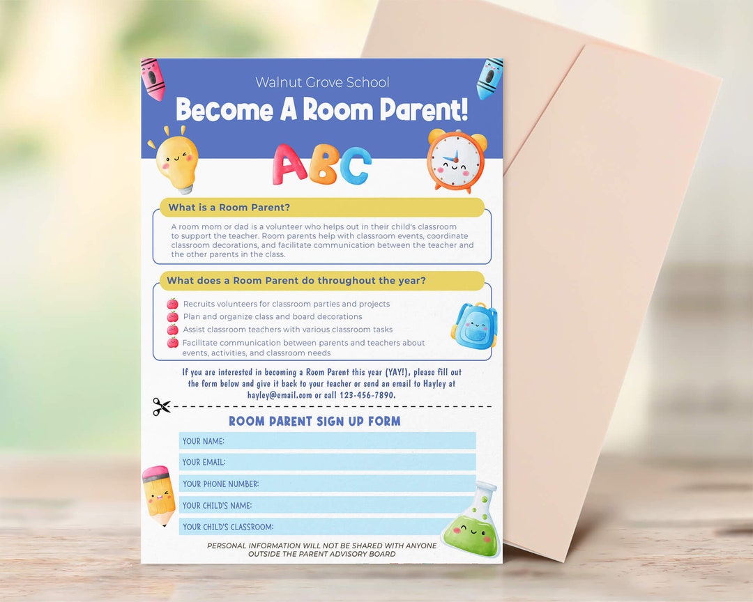 Editable Room Parent Form Flyer Template, PTA Forms, Editable Sign up ...