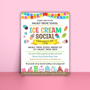 EDITABLE Summer Ice Cream Social Flyer, Ice Cream Party, Watercolor ...