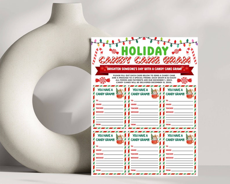 Editable Holiday Candy Gram Fundraiser Flyer, Christmas Candy Cane Gram ...