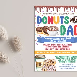 Donuts With Dad Flyer, Pastries With Parents Flyer, Back to School ...