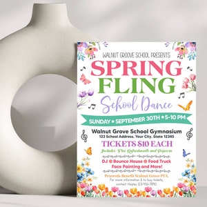 Editable Spring Fling School Dance Flyer Invitation, Easter Event Party ...