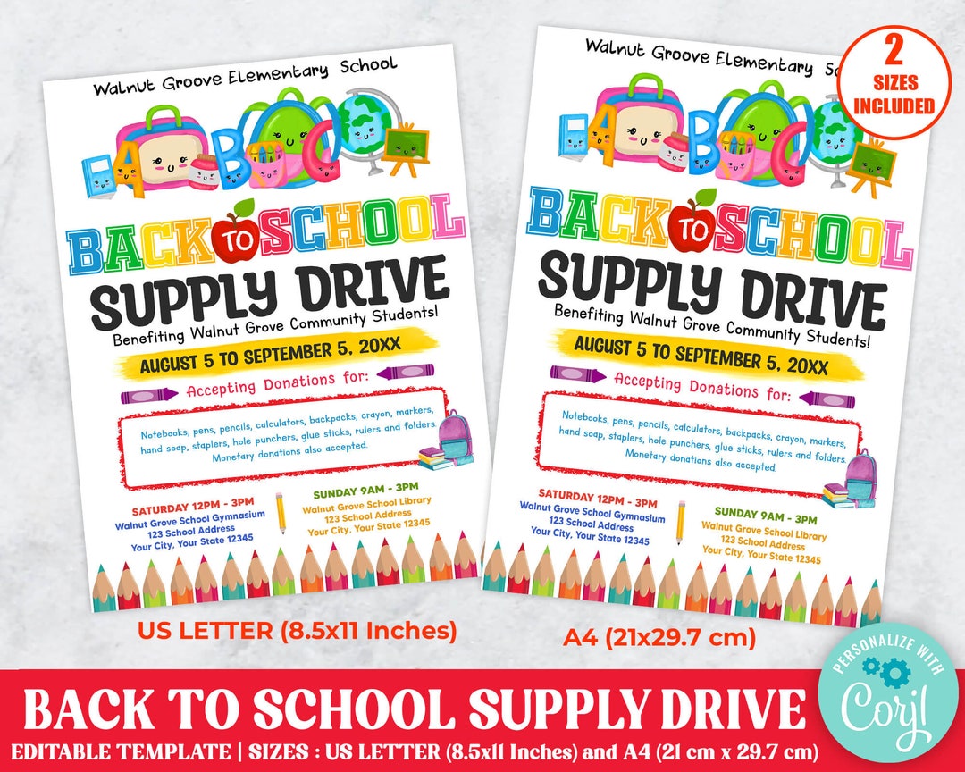 Back to School Supply Drive Flyer, PTO PTA School Flyer, School Drive ...
