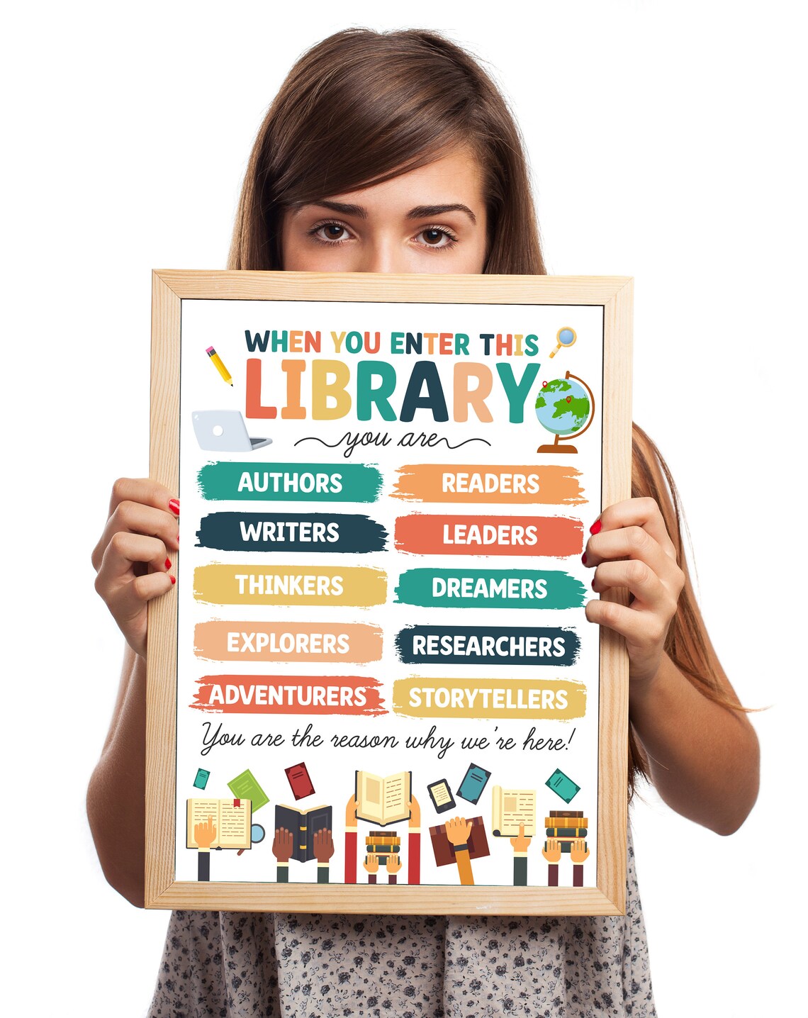Printable Library Sign, Boho Library Posters, Downloadable Watercolor ...