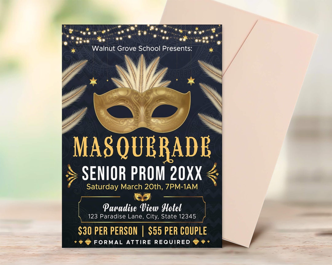 Editable Masquerade Prom Flyer Invitation, Senior Prom, Junior Prom ...