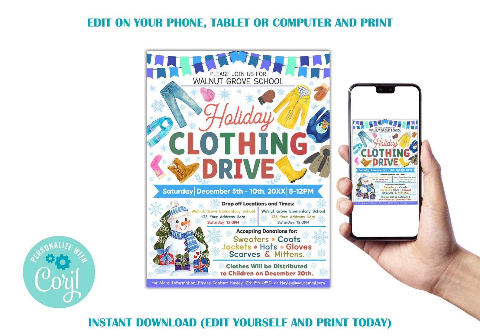 Editable Winter Clothing Drive Flyer, Printable PTA PTO, Cold Weather ...