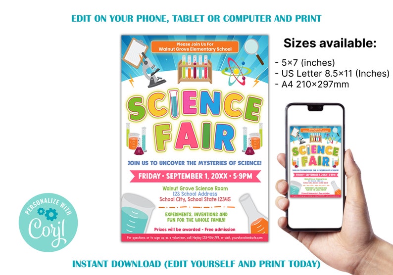 Editable Science Fair Flyer, School Academic Festival Flyer, PTO PTA ...