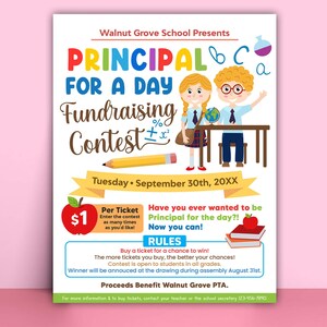 Editable Principal for A Day Fundraising Contest Flyer, School Event ...