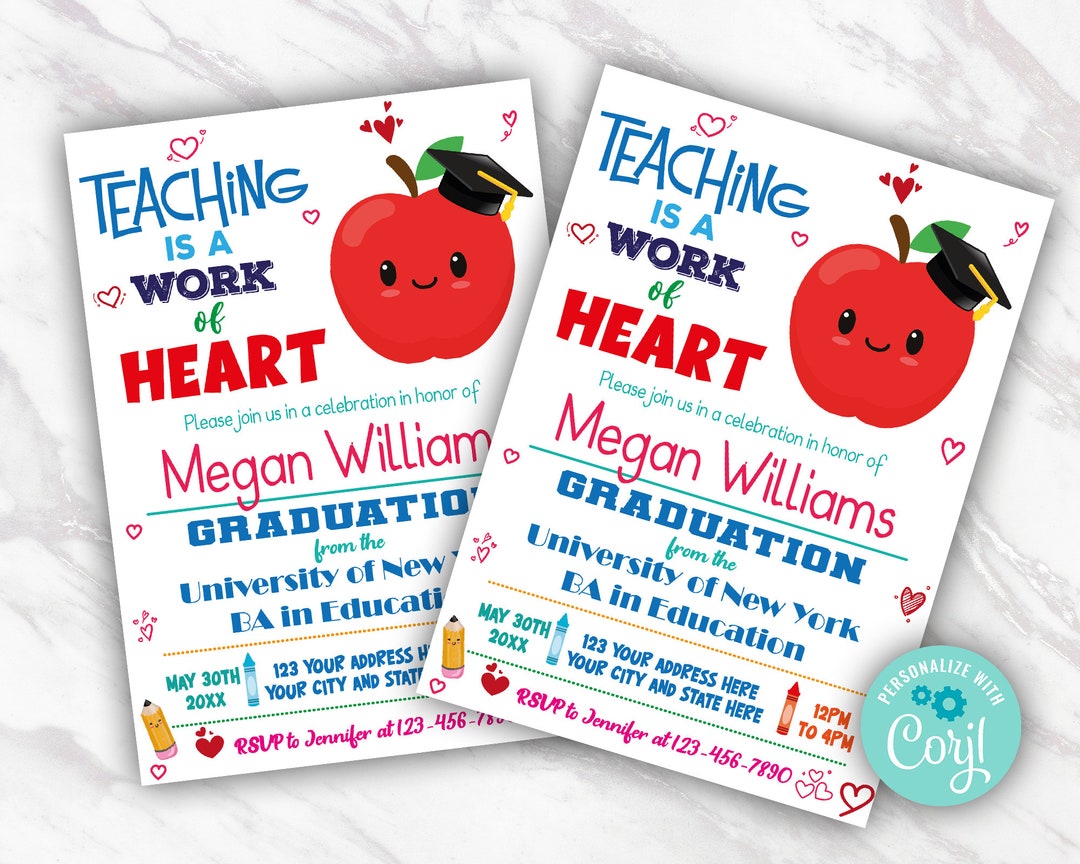 Teacher Graduation Invitation Template, Editable Teacher Graduation ...