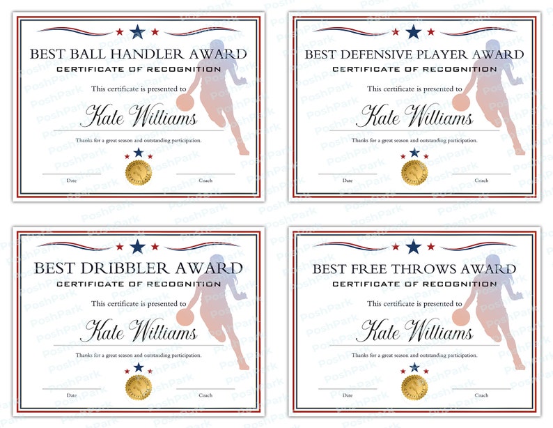 EDITABLE End of Season Basketball Award Certificates for Girls, Red ...