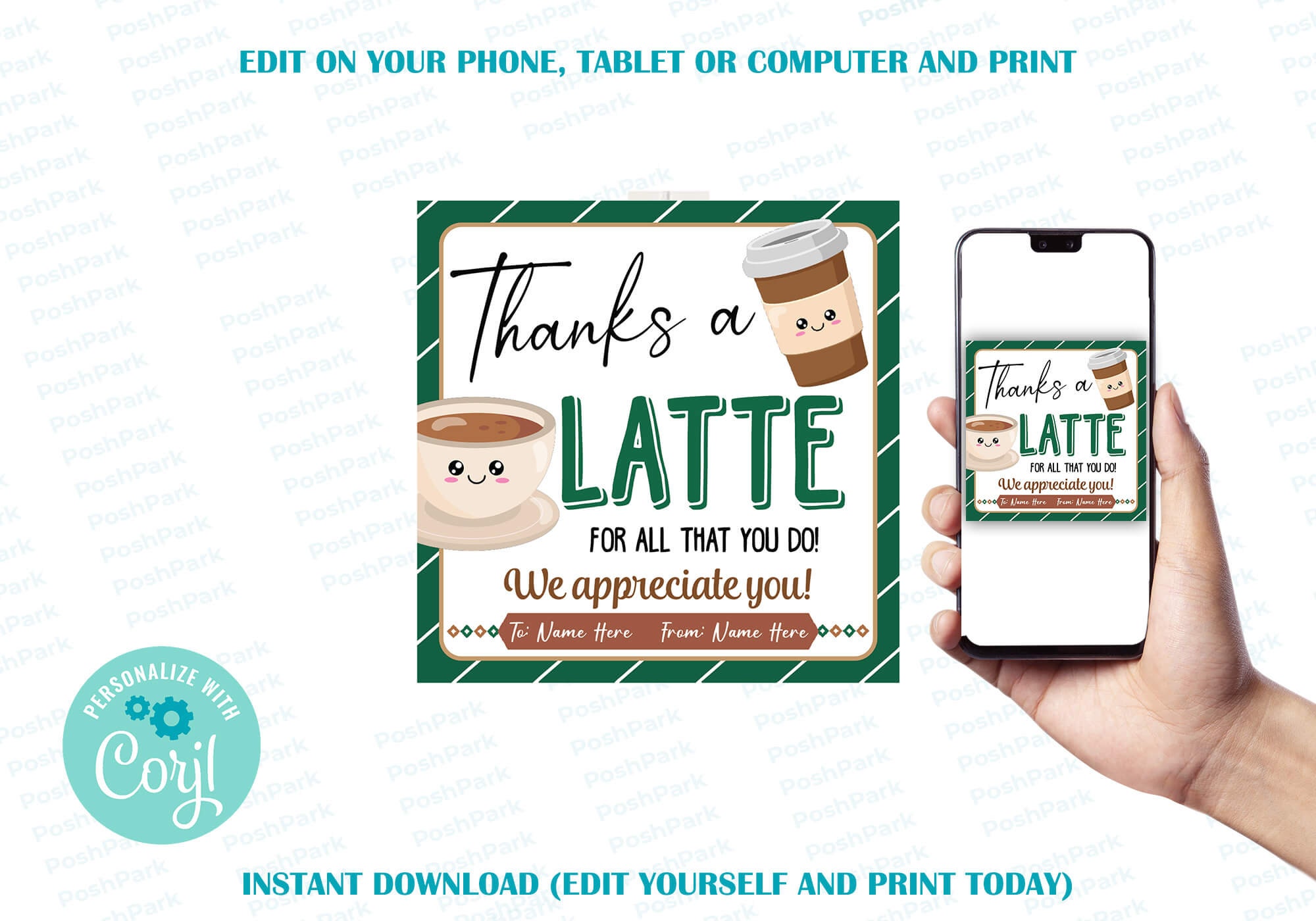 Thanks a Latte EDITABLE Tag Appreciation Gift Tag Template | Etsy